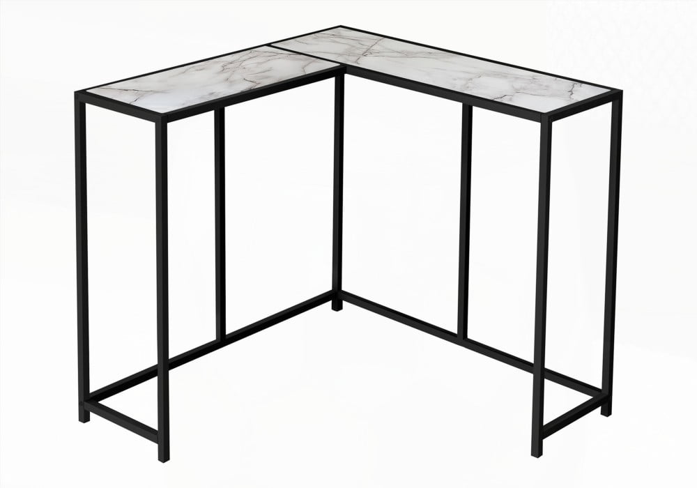 Accent Table with L-Shaped Design & White Marble Look|Black Metal Frame ...