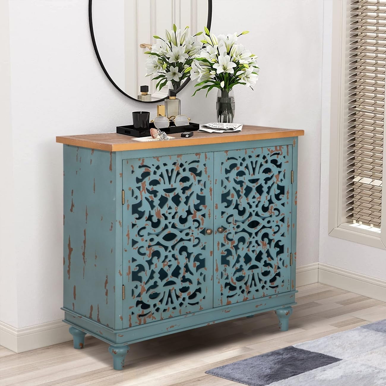 Accent Wood Storage Cabinet Buffet & Sideboard Accent Organizer with 2 ...