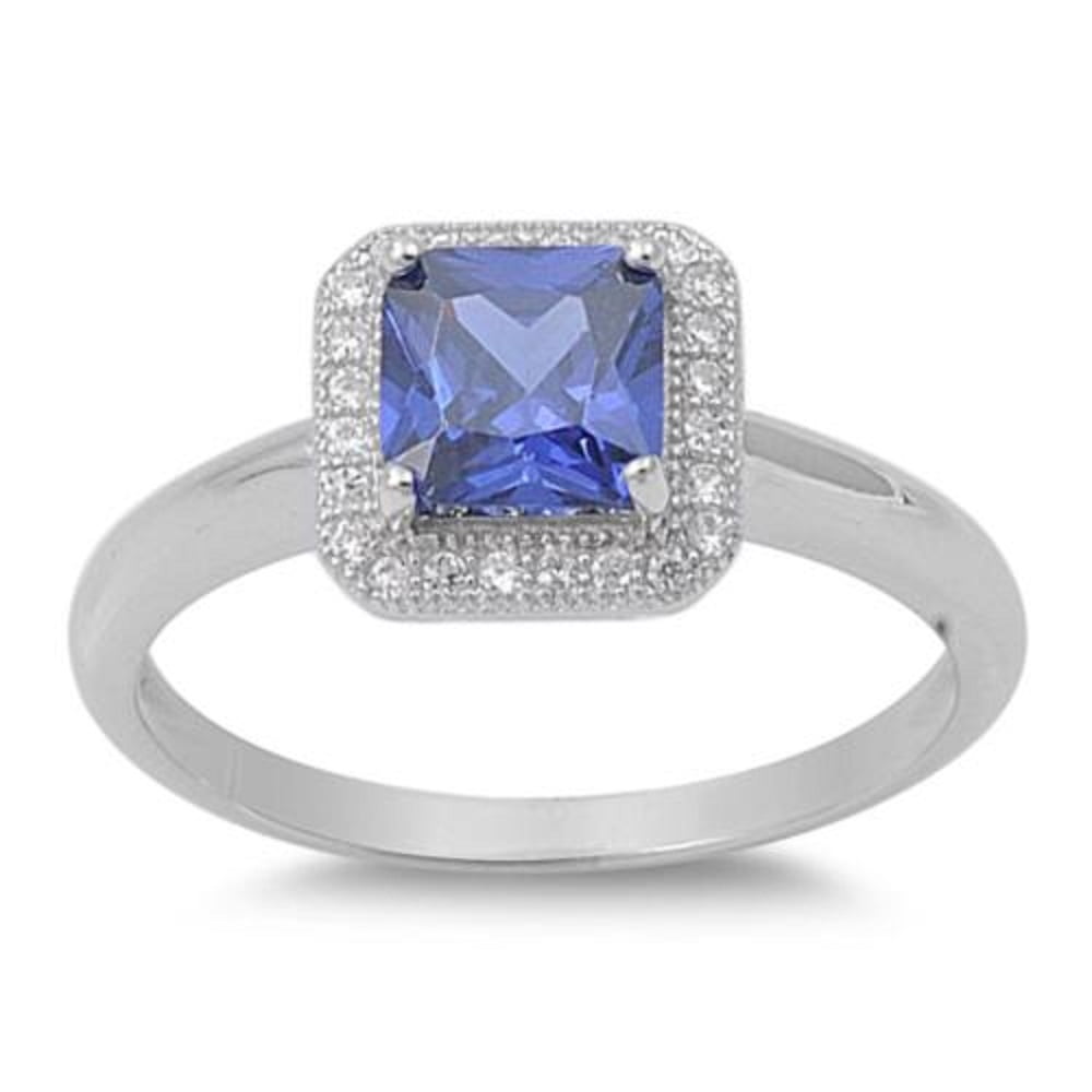 Accented Rectangular Simulated Tanzanite Cubic Zirconia Ring Sterling Silver 925 - Walmart.com