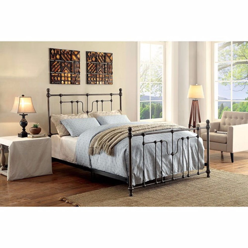 Accentuated Metal Eastern King Size Bed With Headboard & Footboard ...