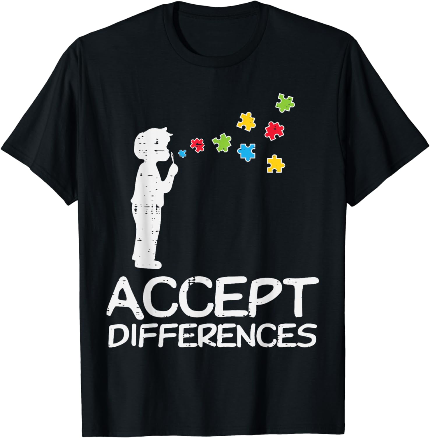 Accept Differences Child Puzzle Bubbles Autism Awareness T-Shirt ...