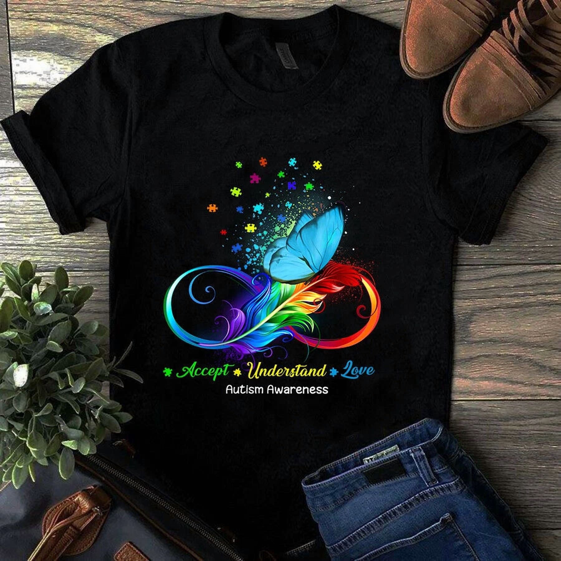 Accept Understand Love Autism Awareness Butterfly Graphic Tee Shirt,for ...