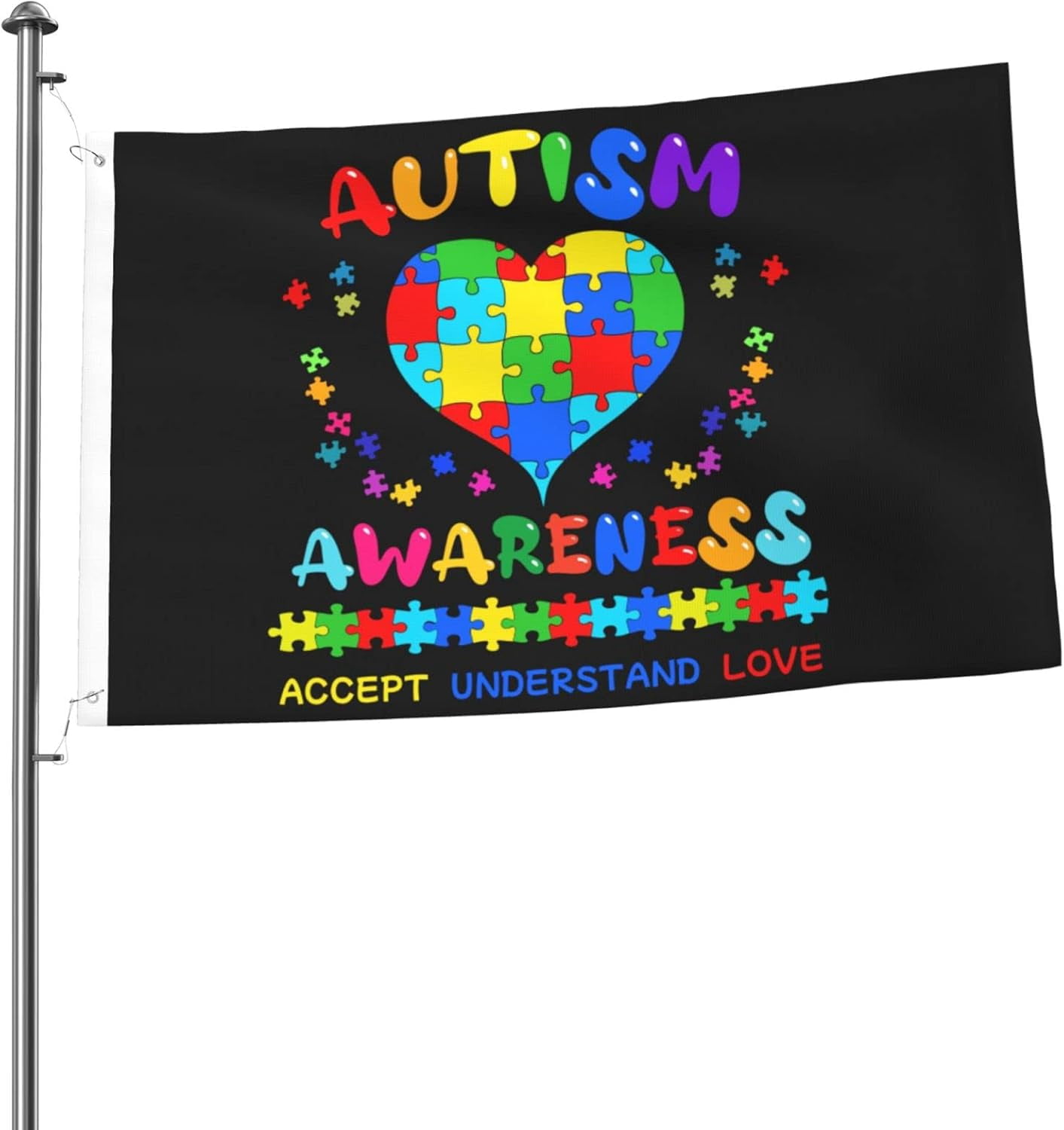 Accept Understand Love Autism Awareness Flag 2x3 Ft Outdoor Flag Double ...