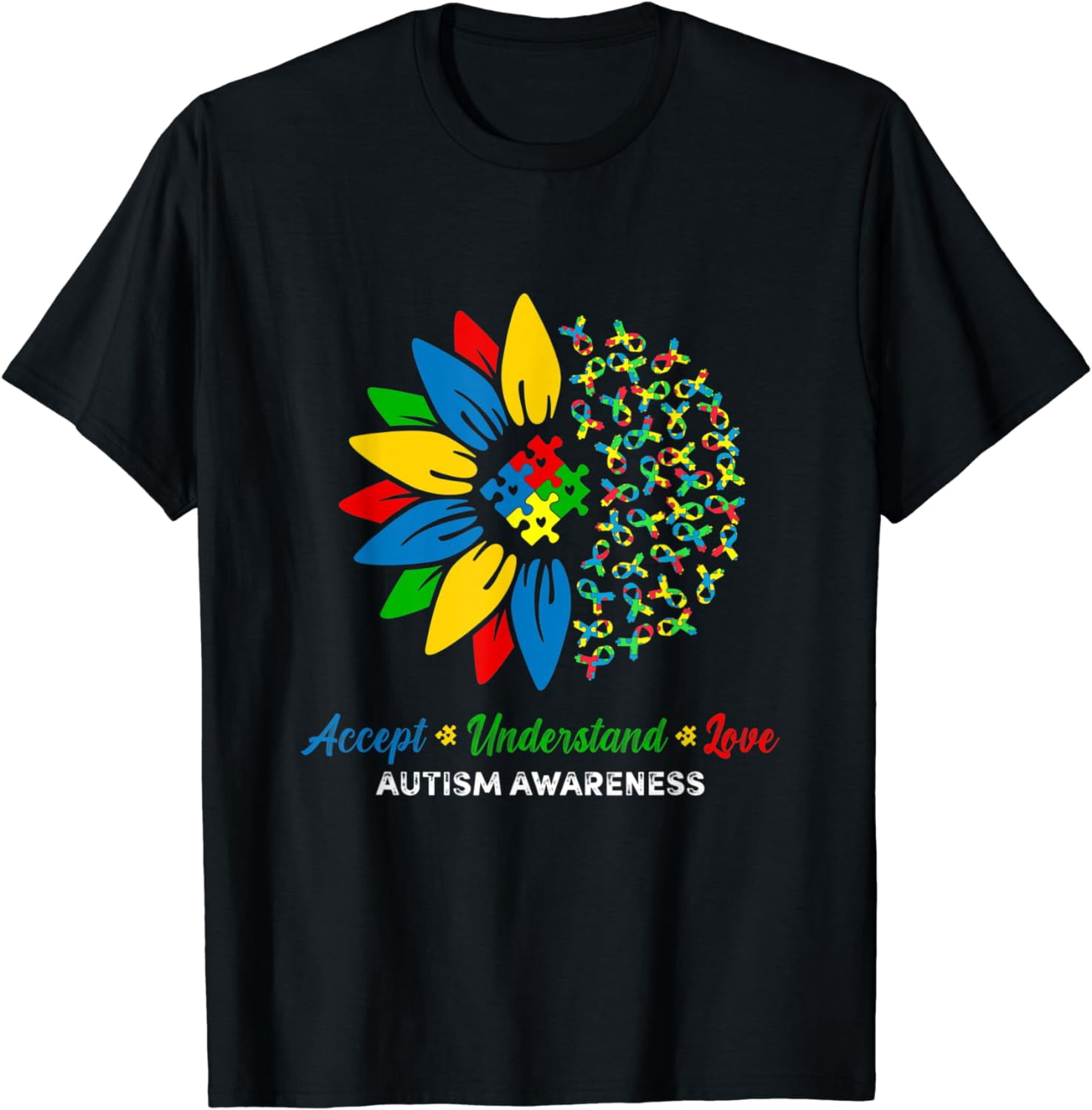 Accept Understand Love Autism Awareness Month Sunflower T-Shirt ...