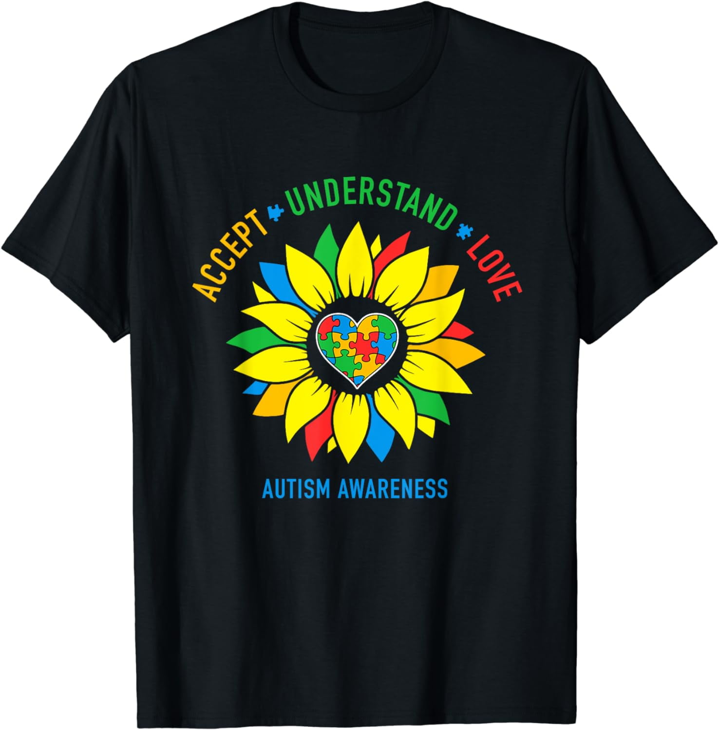Accept Understand Love Autism Awareness Sunflower Autism T-Shirt ...