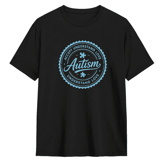 Accept Understand Love Autism Round Badge Retro Graphic Tee for Men and ...