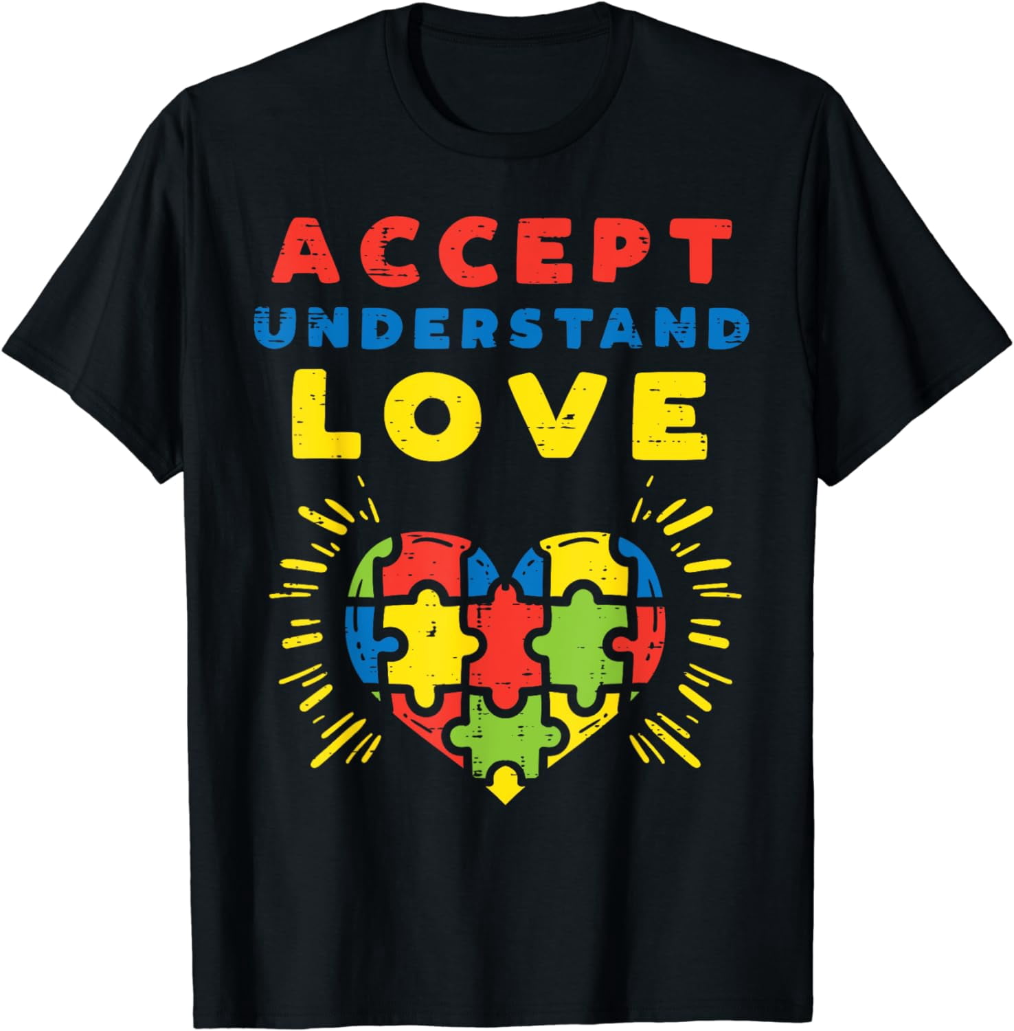 Accept Understand Love Puzzle Heart Autism Awareness Mom Dad T-Shirt ...