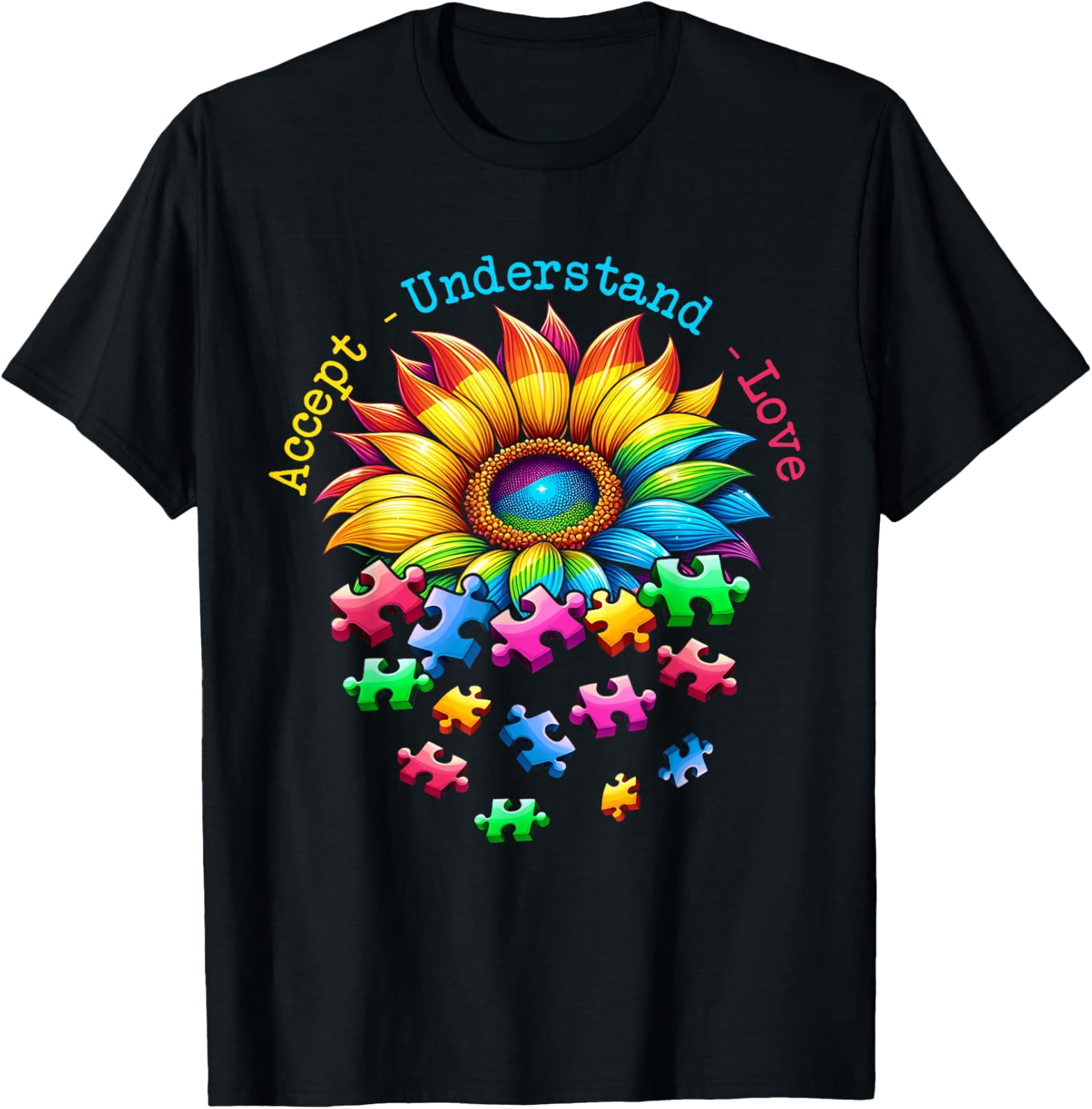 Accept Understand Love Sunflower Autism Awareness Women T-Shirt ...
