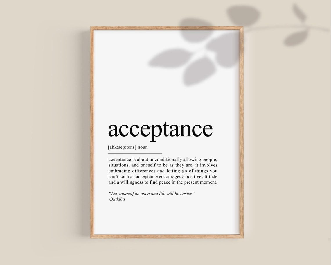 Acceptance Definition Poster, Positive Quote Office Wall Art ...