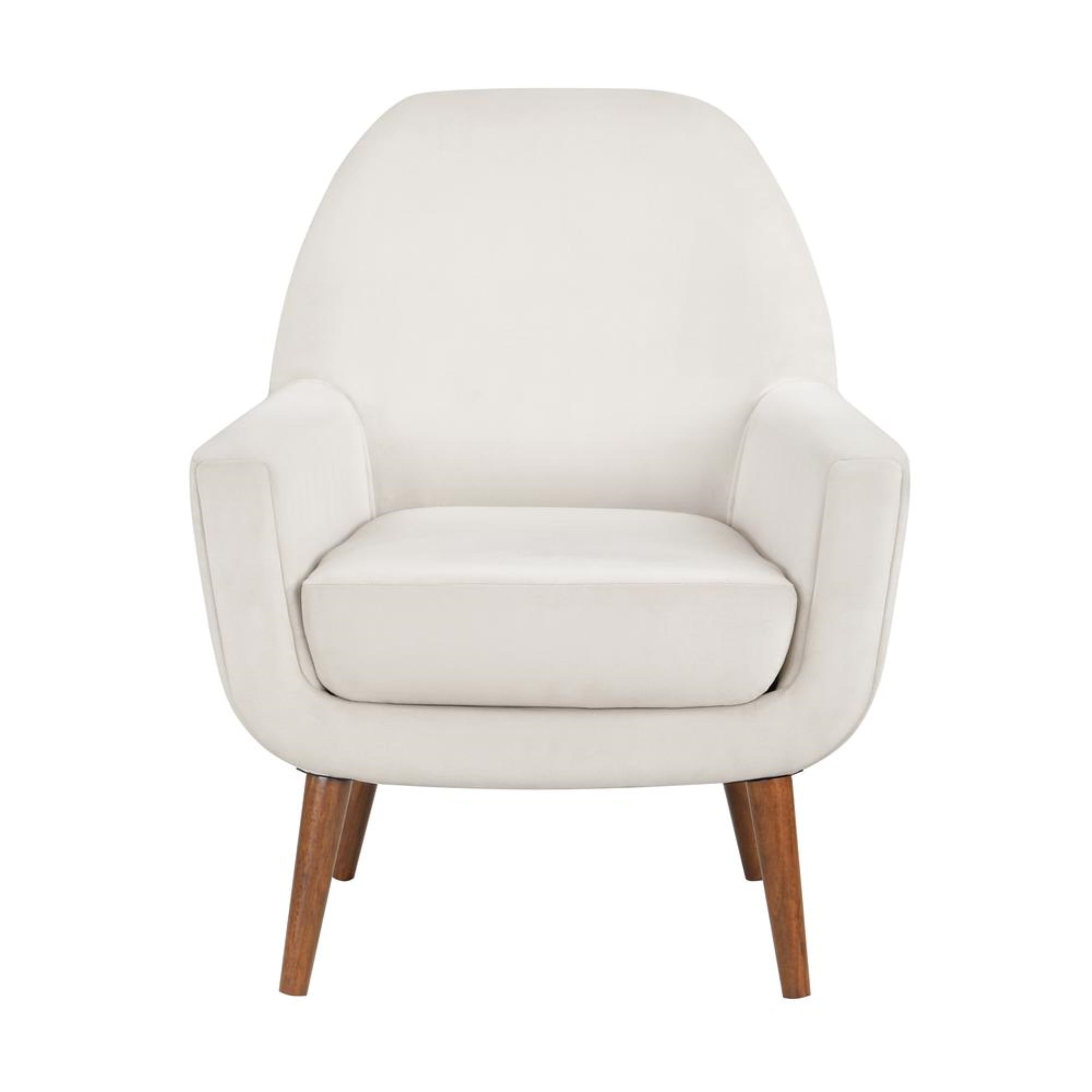 Accera Mid-Century Sea Oat Cream Velvet Arm Chair with Brown Solid Wood ...