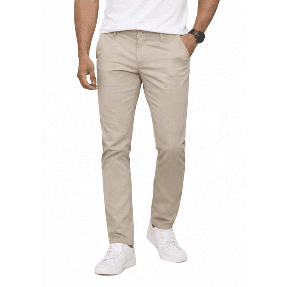 Access Men's Basic Casual Uniform Comfort Stretch Chino Pants (Khaki ...