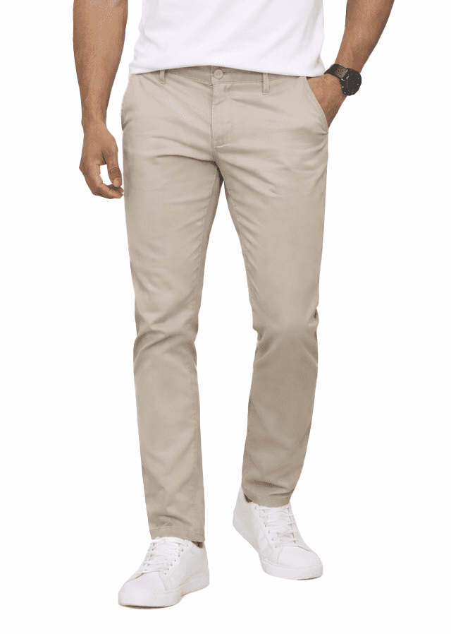 Access Men's Basic Casual Uniform Comfort Stretch Chino Pants (Khaki ...
