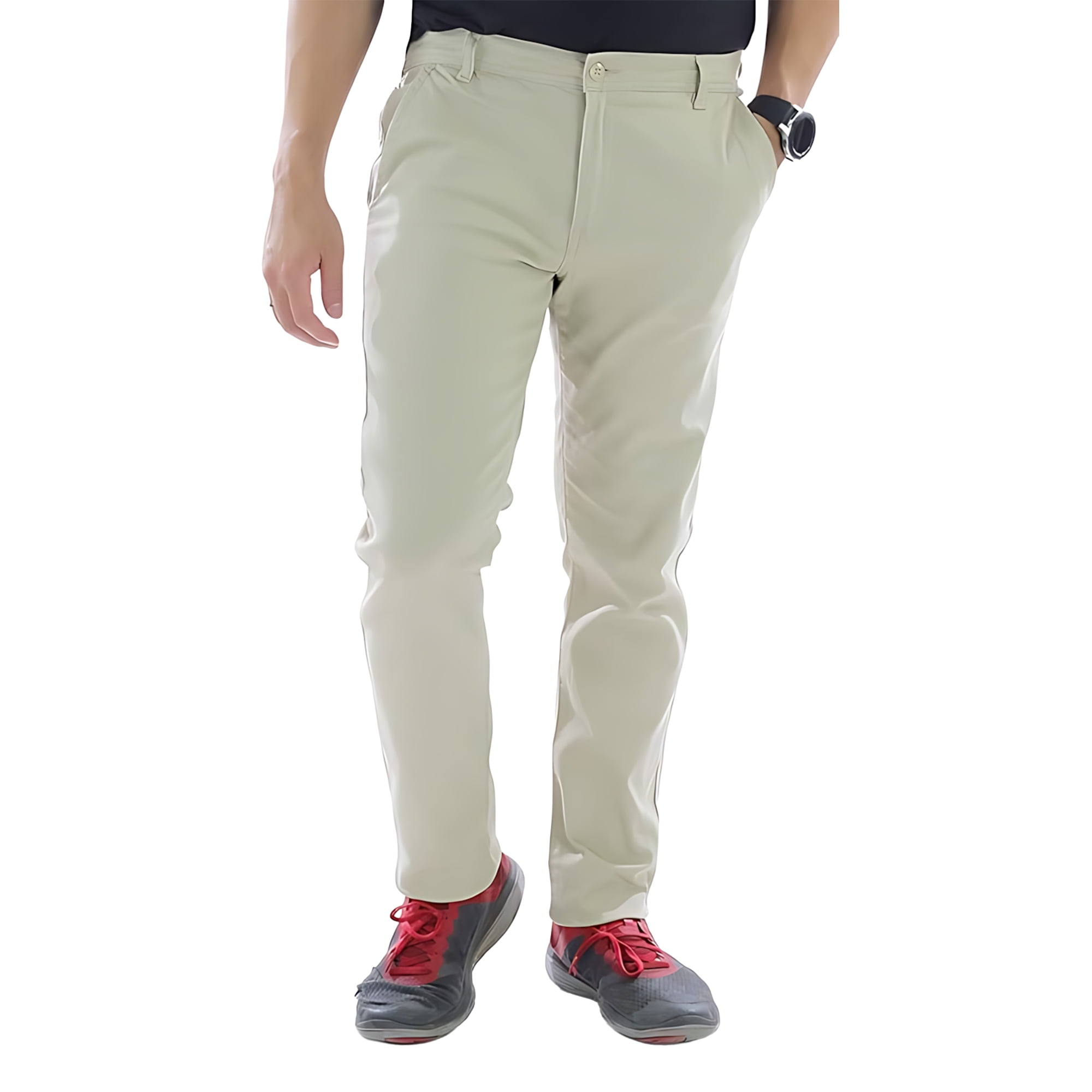 Access Men's Basic Casual Uniform Comfort Stretch Chino Pants (Khaki ...