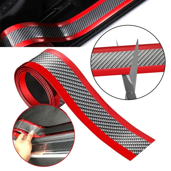 Accessorie Red Carbon Fiber Vinyl Car Door Sill Scuff Plate Sticker ...