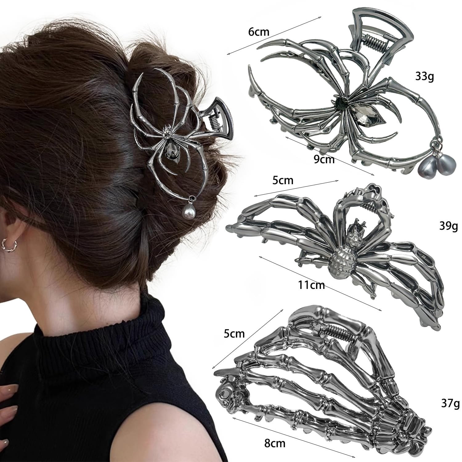 Accessories Gothic Fabric Of Black Spiderskulls Hand Cute Hair Clips ...