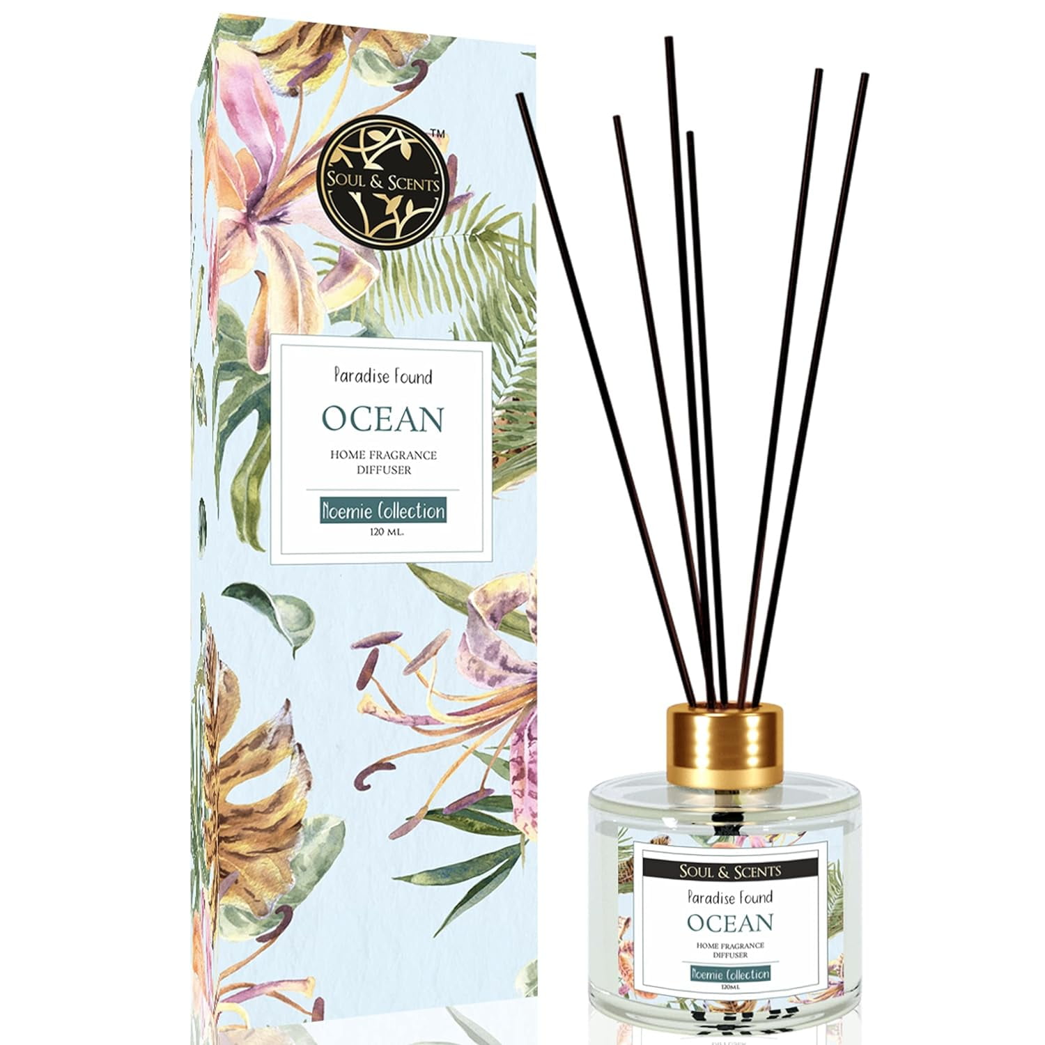 Soul & Scents Reed Diffuser Set – Ocean | 4.1 oz Refillable Scented Oil with 6 Fiber Sticks ...