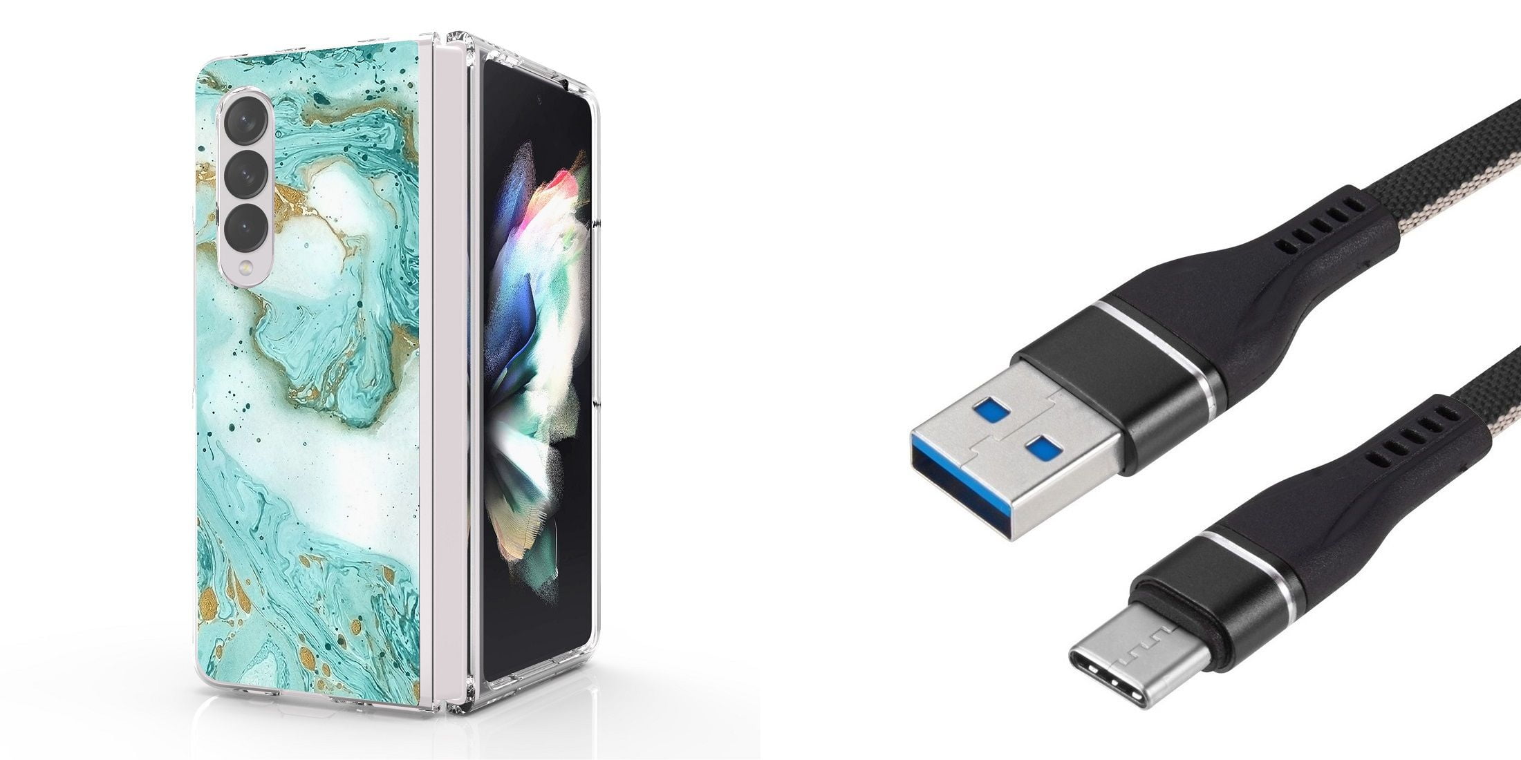 Accessory Bundle for Galaxy Z Fold 4: Slim Snap-On Case (Aqua Green ...