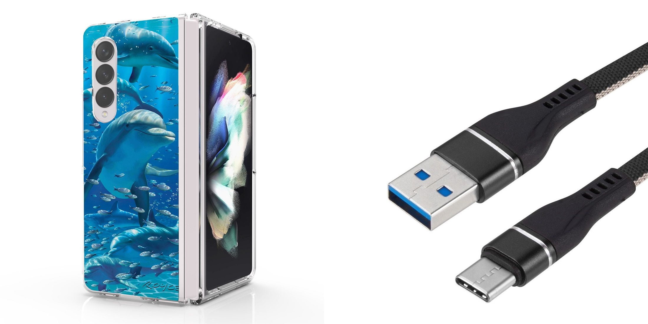 Accessory Bundle for Galaxy Z Fold 4: Slim Snap-On Case (Dolphins ...