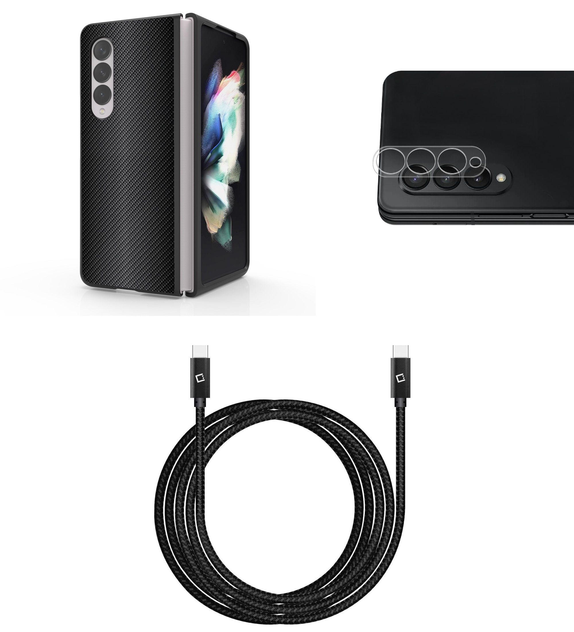 Accessory Bundle for Galaxy Z Fold 4: Slim Snap-On Case (Grey Carbon ...
