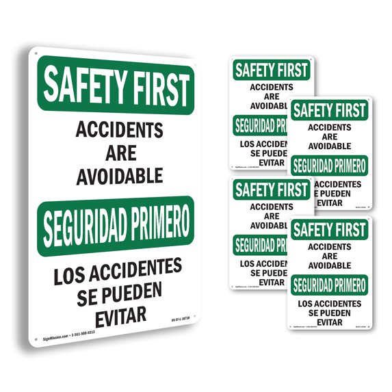 Accidents Are Avoidable Bilingual OSHA SAFETY FIRST Aluminum Sign 24 ...