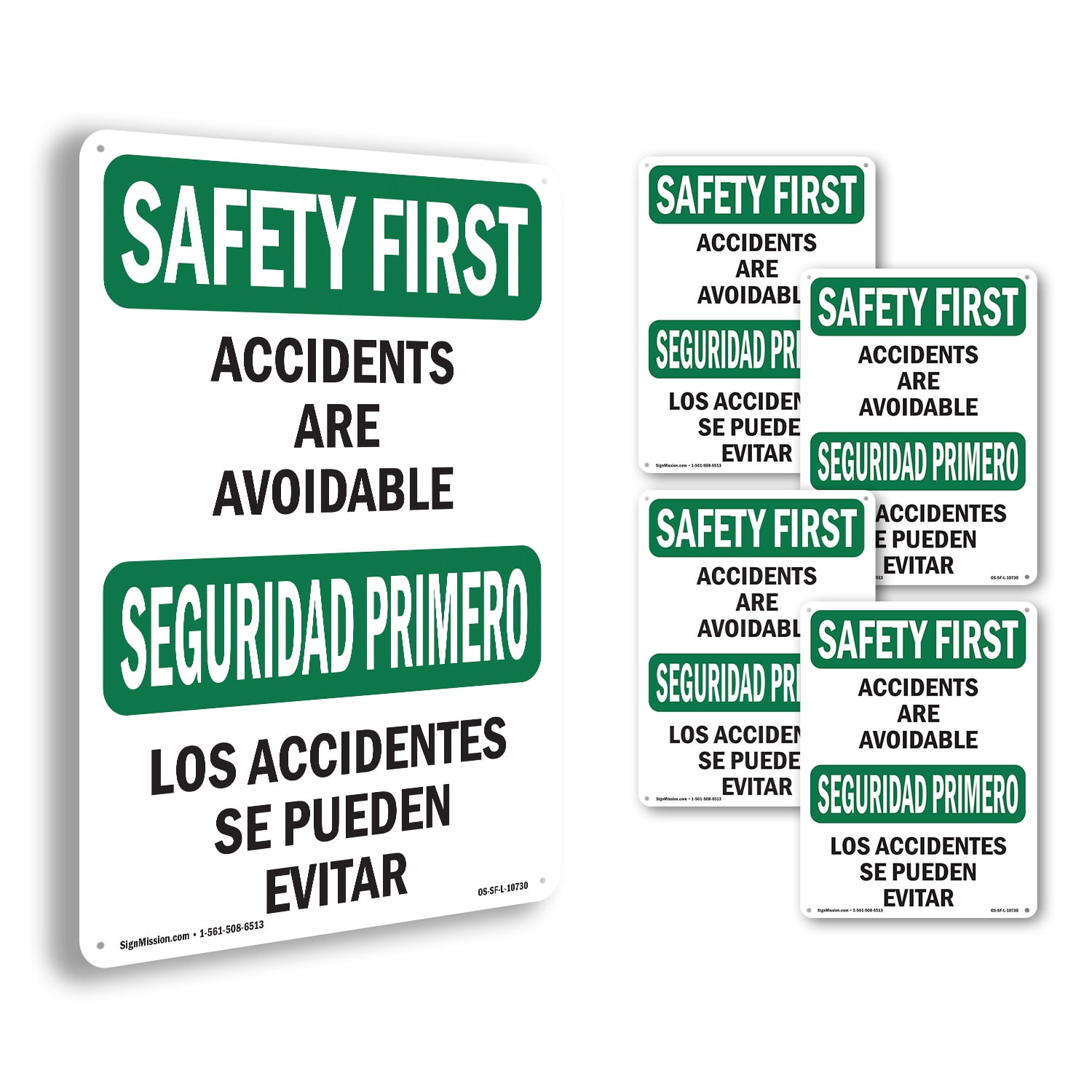 Accidents Are Avoidable Bilingual OSHA SAFETY FIRST Rigid Plastic Sign ...