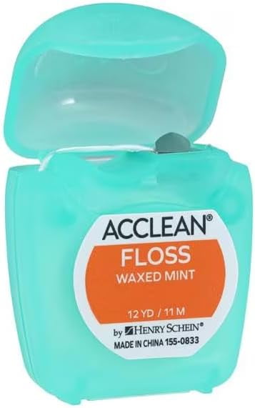Acclean Dental Floss, Nylon, Waxed, 12 Yards, Mint Flavor, Patient Size ...