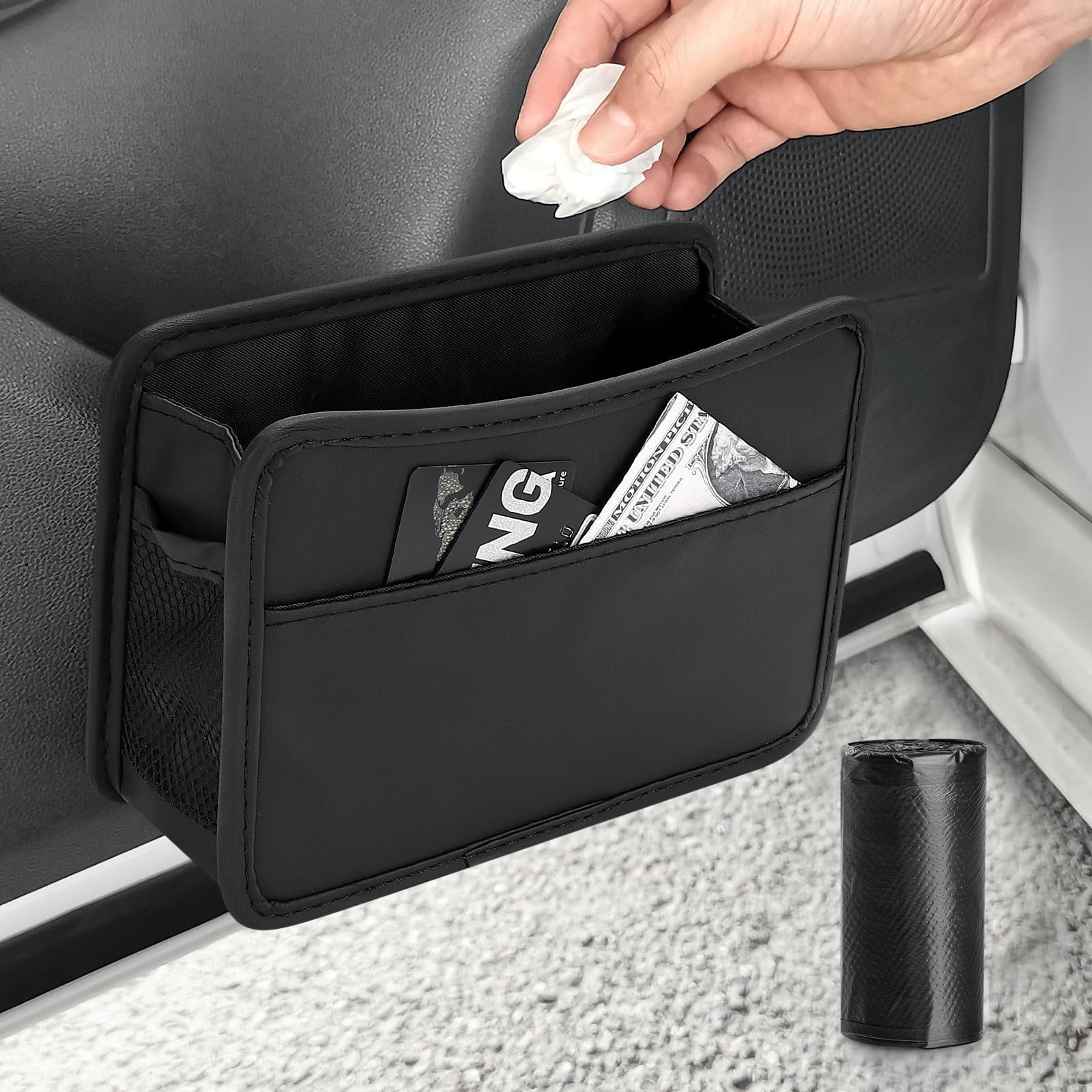 Accmor Collapsible Car Trash SSF20 Can, Leather Vehicle Garbage ...