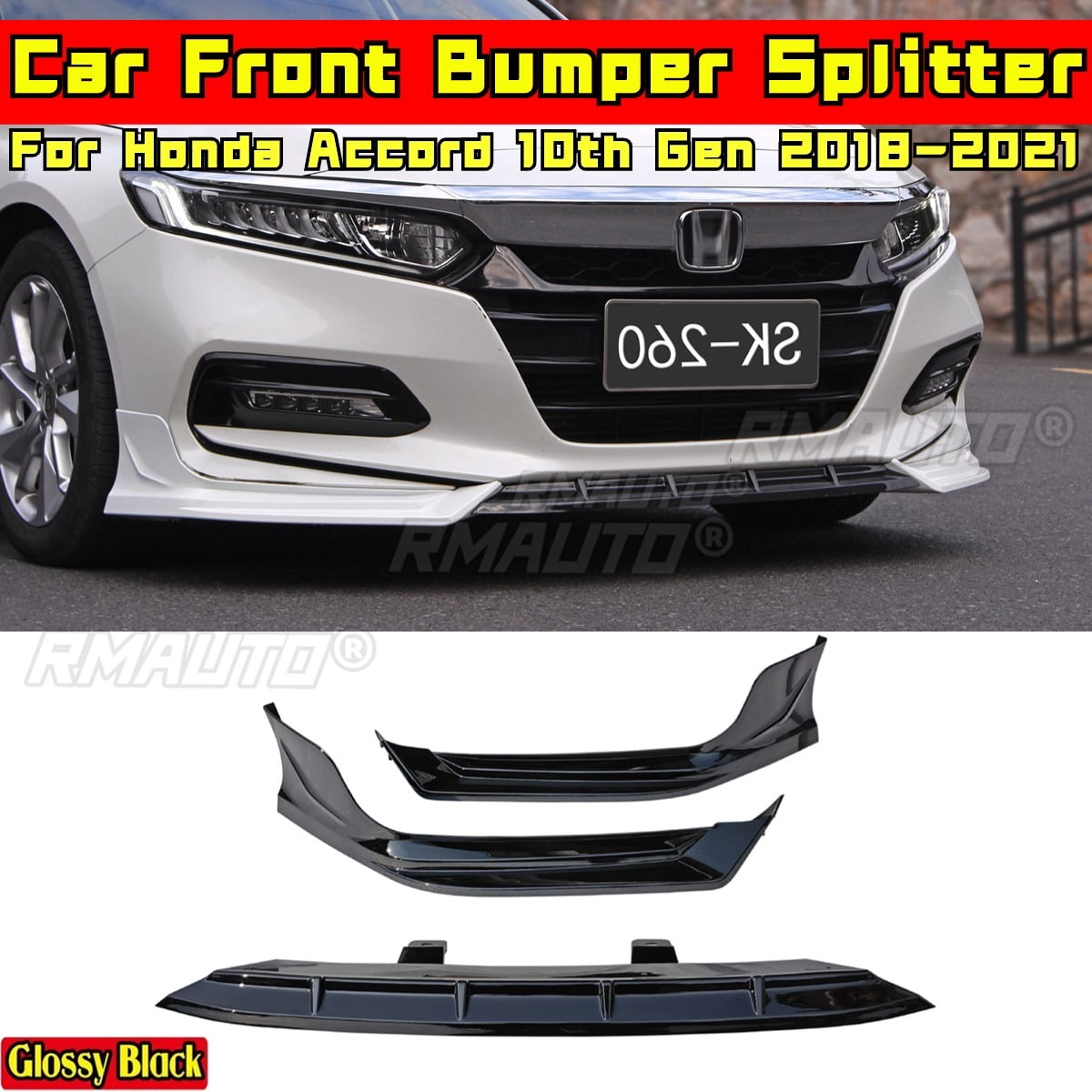 Accord Front Bumper Lip Matte Black SK-260 Style Bumper Splitter Body ...