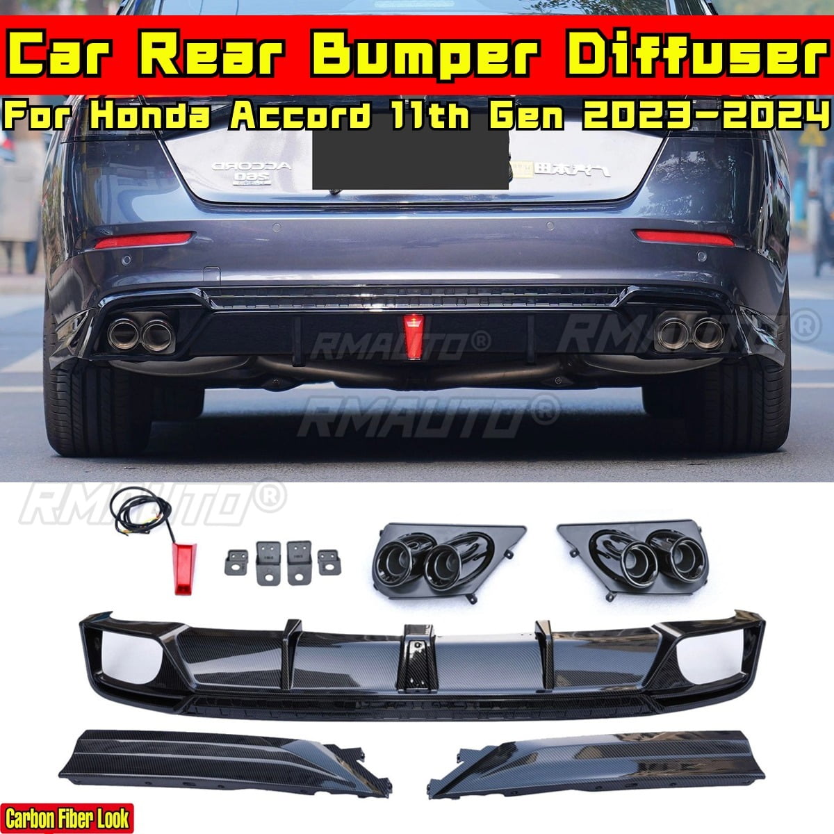 Accord Rear Bumper Splitter Glossy Black Sport Style Bumper Guard Body ...