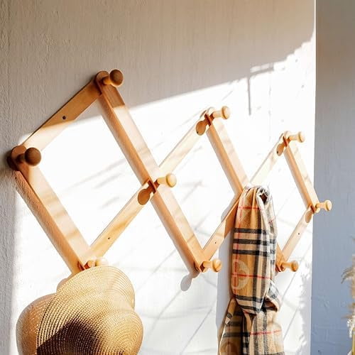 Accordian Wall Hanger: 16” High Wooden Wall Expandable Coat Rack, Hat ...