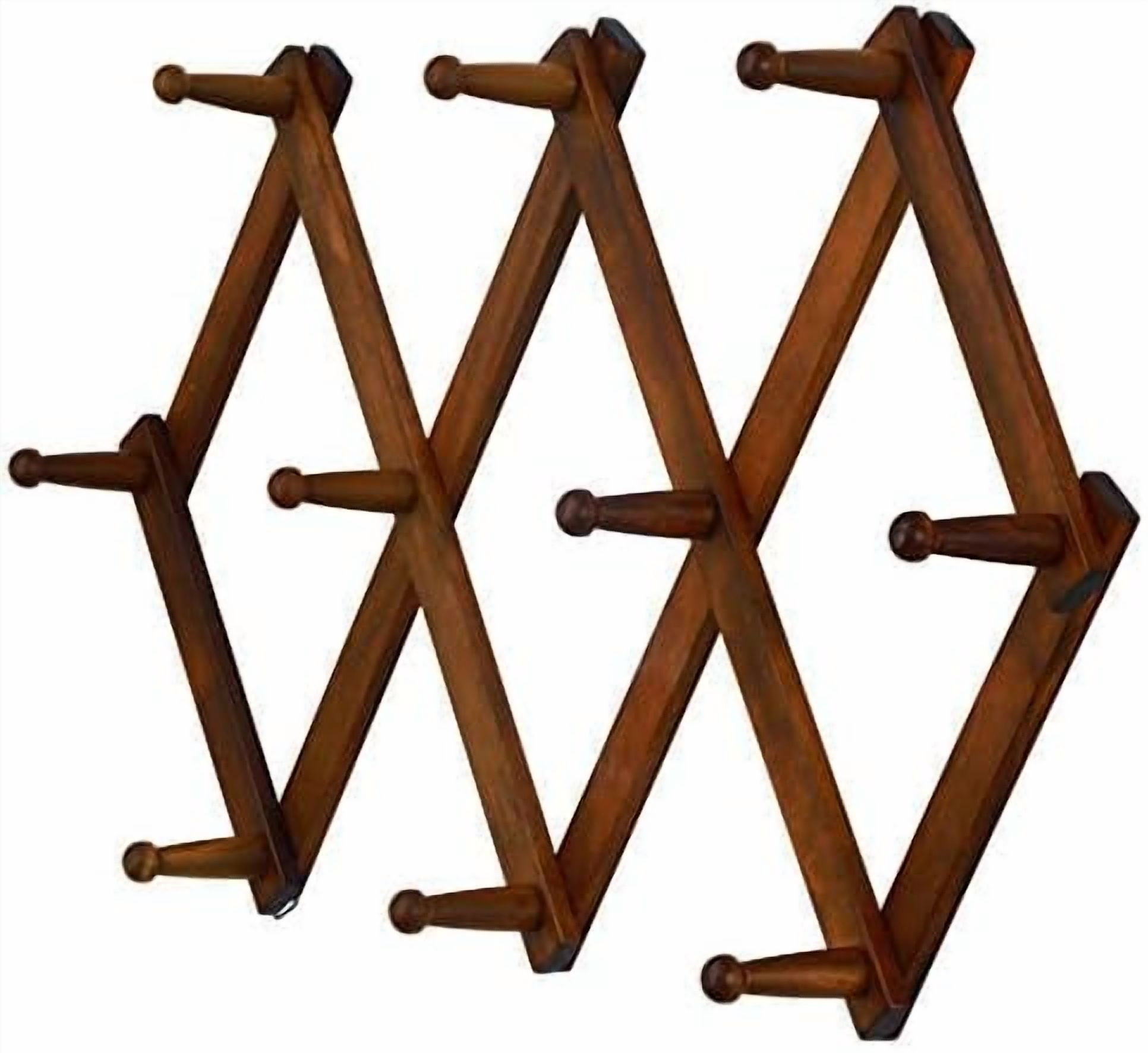 Accordian Wall Hanger: 16” High Wooden Wall Expandable Coat Rack, Hat ...