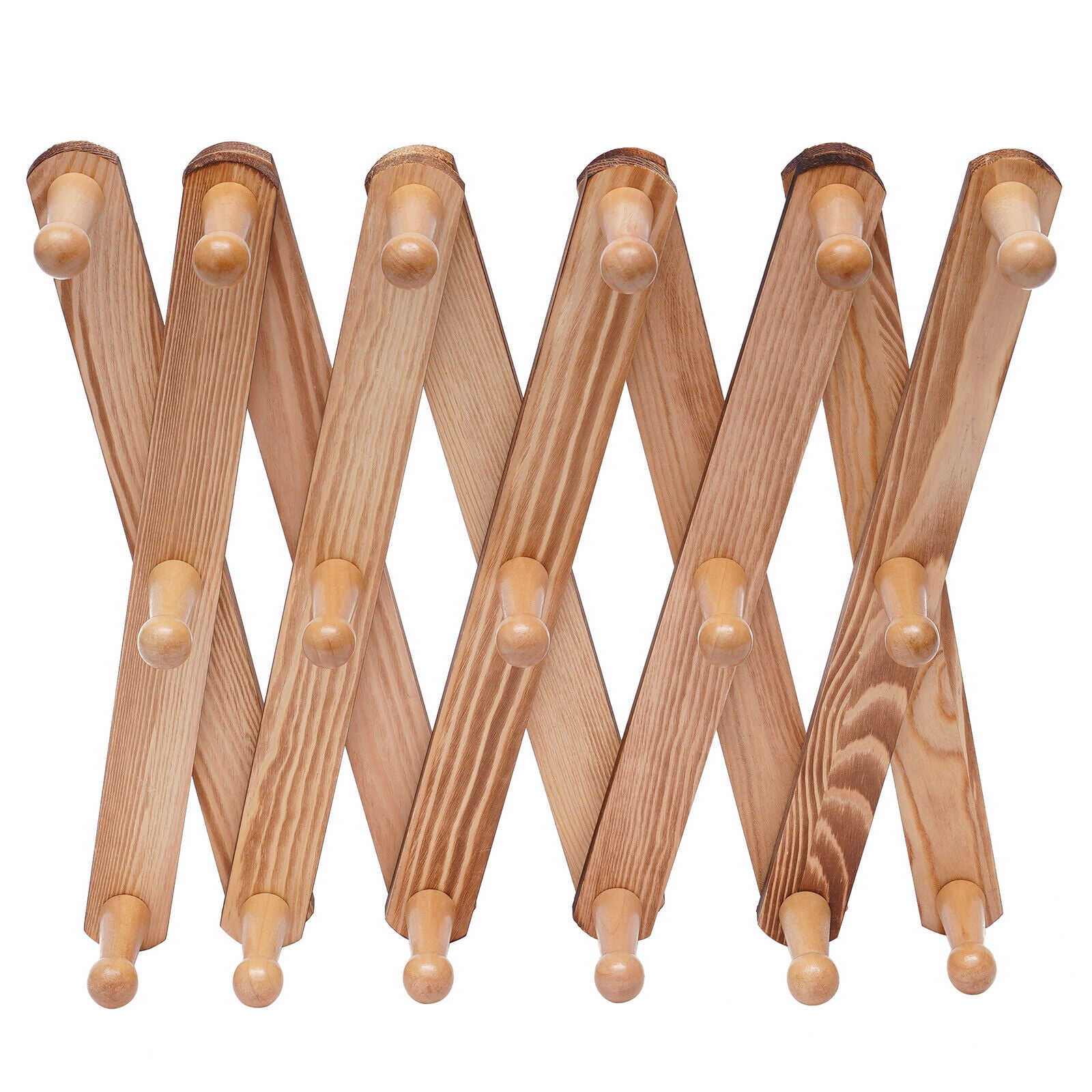 Accordian Wall-Mounted Hanger 17 Hooks Wooden Wall Coat Rack Expandable ...