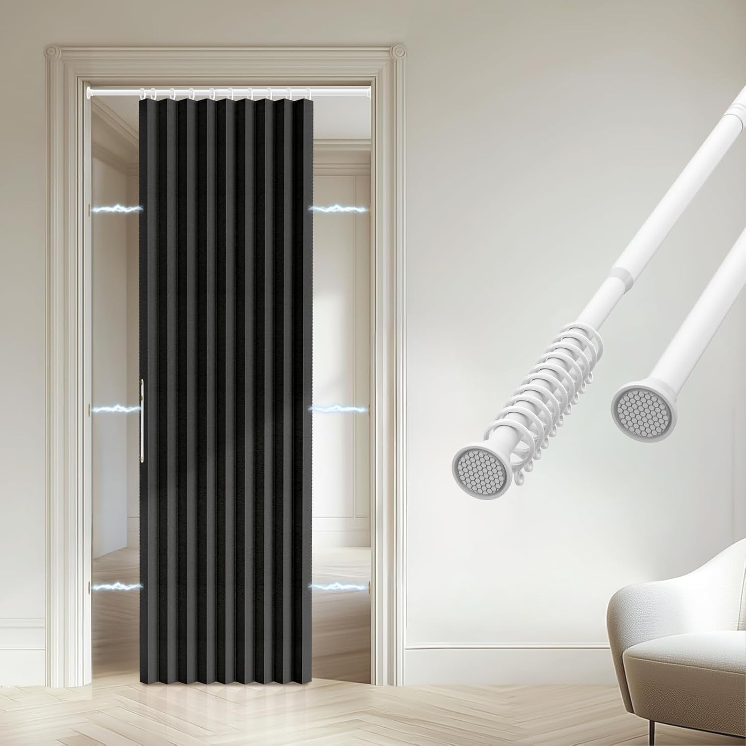 Accordion Door Curtain, 100% Blackout Folding Bedroom Doorway Curtains ...