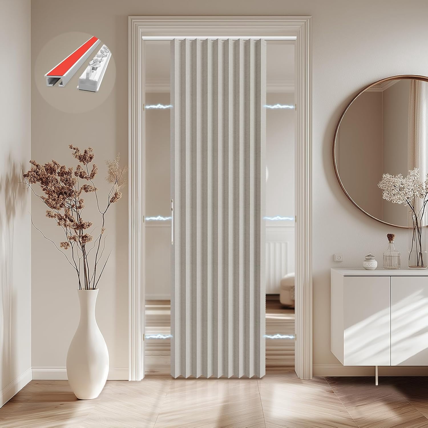 Accordion Door Curtain,Adhesive Curtain Track Mounting, 100% Blackout ...