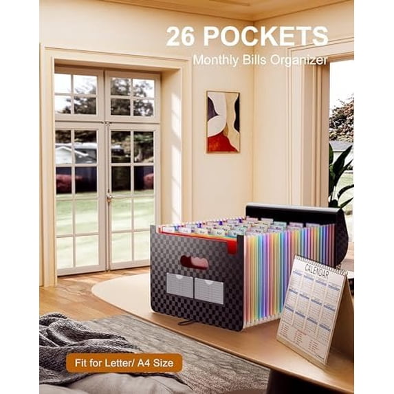 Accordion File Organizer, 26 Pockets Expanding File Folders, Monthly ...