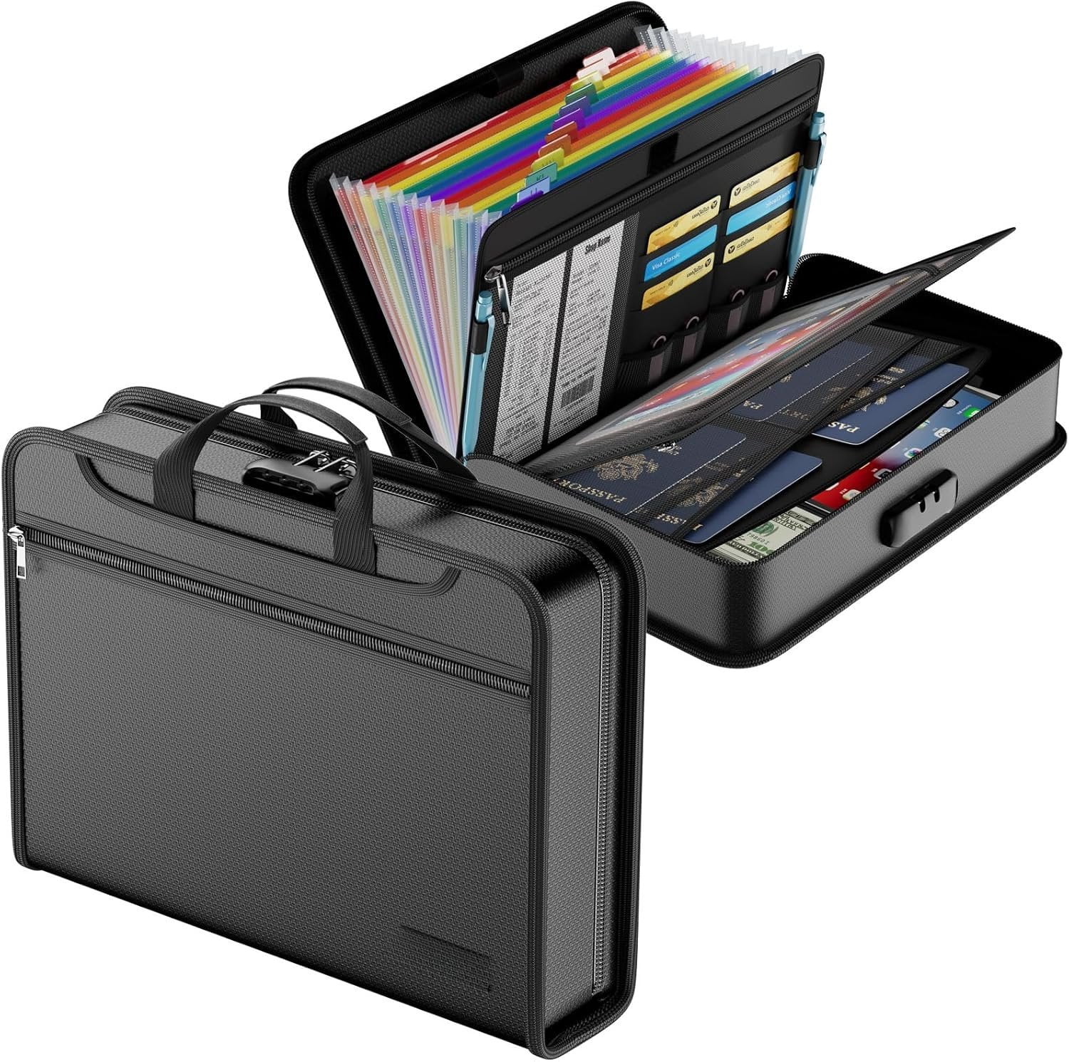 Accordion File Organizer Bag with Lock, Fireproof Water Resistant ...