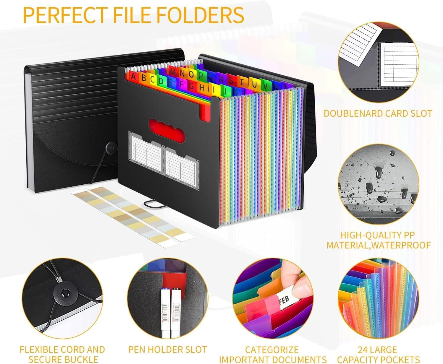 Accordion File Organizer Expanding File Folders,24 Pockets Document ...