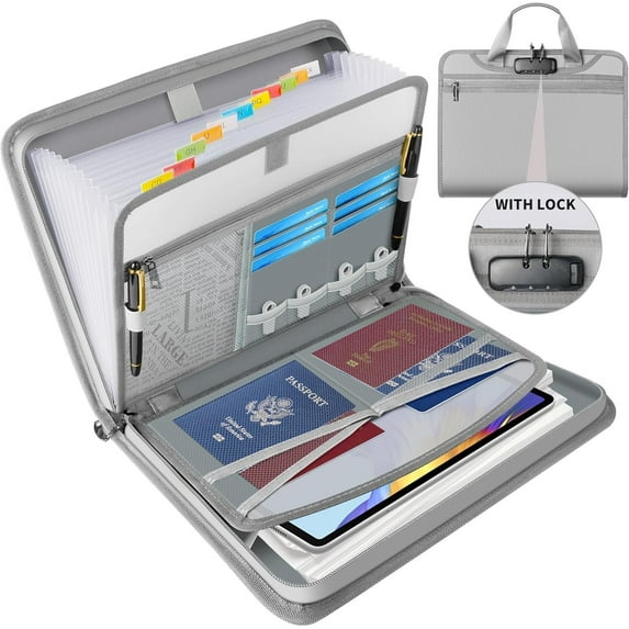 Accordion File Organizer with Lock, Fireproof Expanding File Folder ...