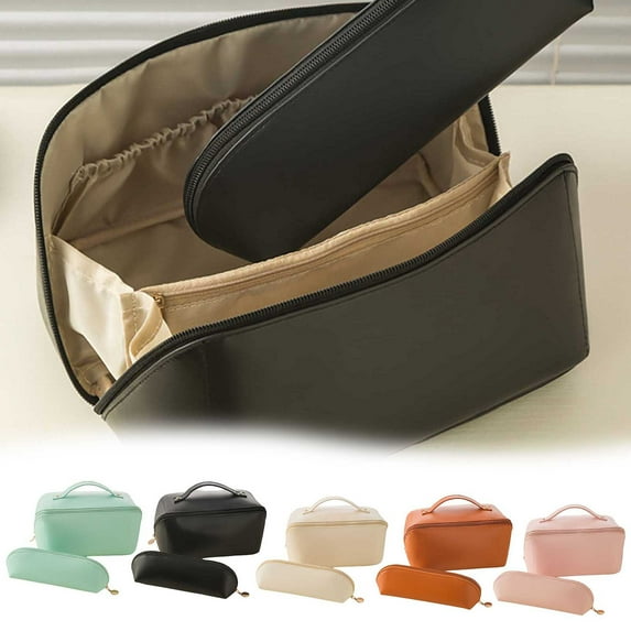 Accordion Pillow Makeup Bag PU Leather Travel Cosmetic Organizer Large ...