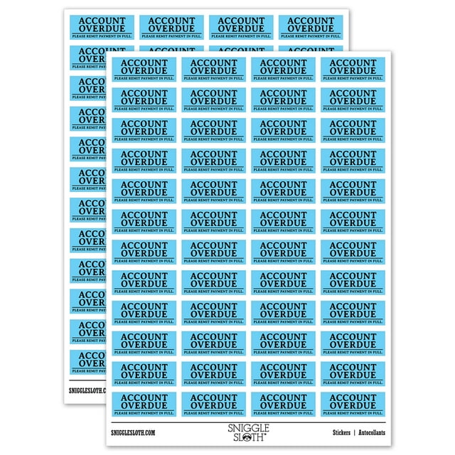Account Overdue Payment Due Billing Sticker Set - Light Blue - Gloss ...