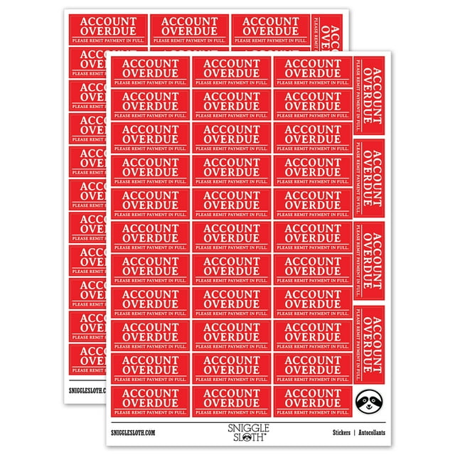 Account Overdue Payment Due Billing Sticker Set - Red - Gloss Finish ...