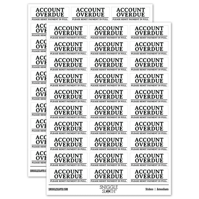 Account Overdue Payment Due Billing Sticker Set - White - Gloss Finish ...