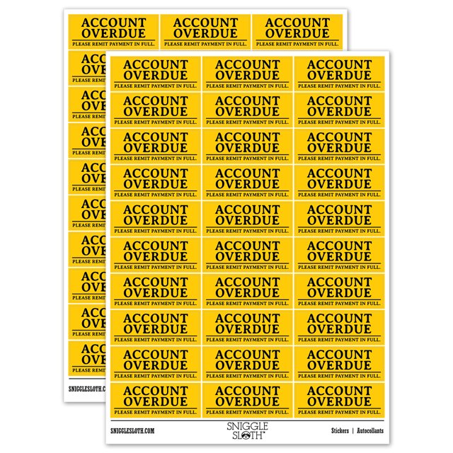 Account Overdue Payment Due Billing Sticker Set - Yellow - Gloss Finish ...