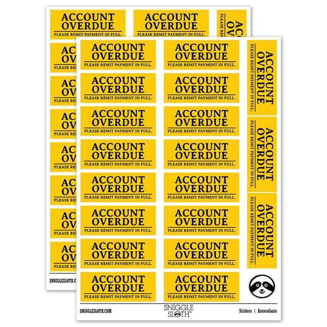 Account Overdue Payment Due Billing Sticker Set - Yellow - Gloss Finish ...