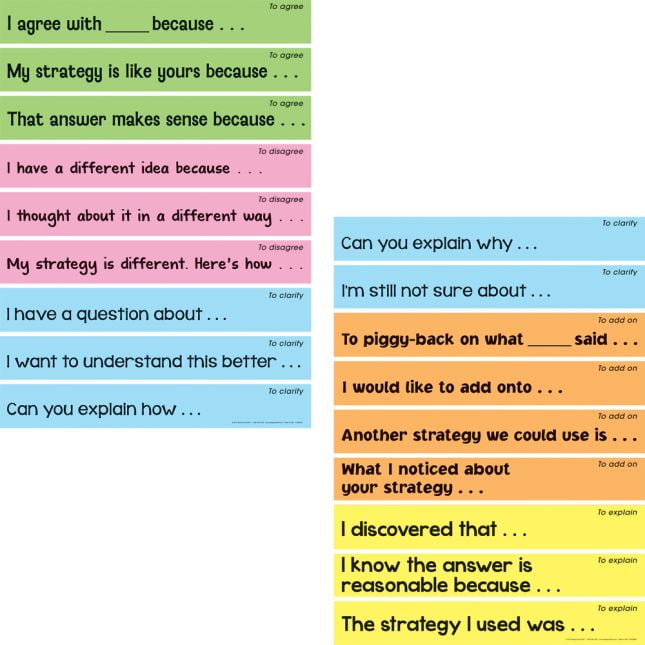 Accountable Talk Sentence Starters - 18 sentence strips - Walmart.com