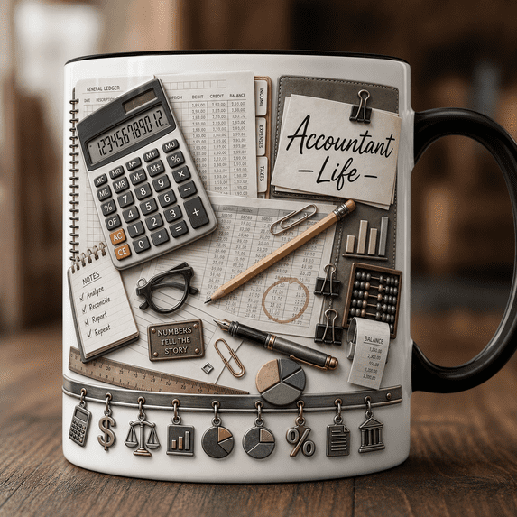 Accountant Mug 3D Effect Office Coffee Cup with Calculator & Ledger ...