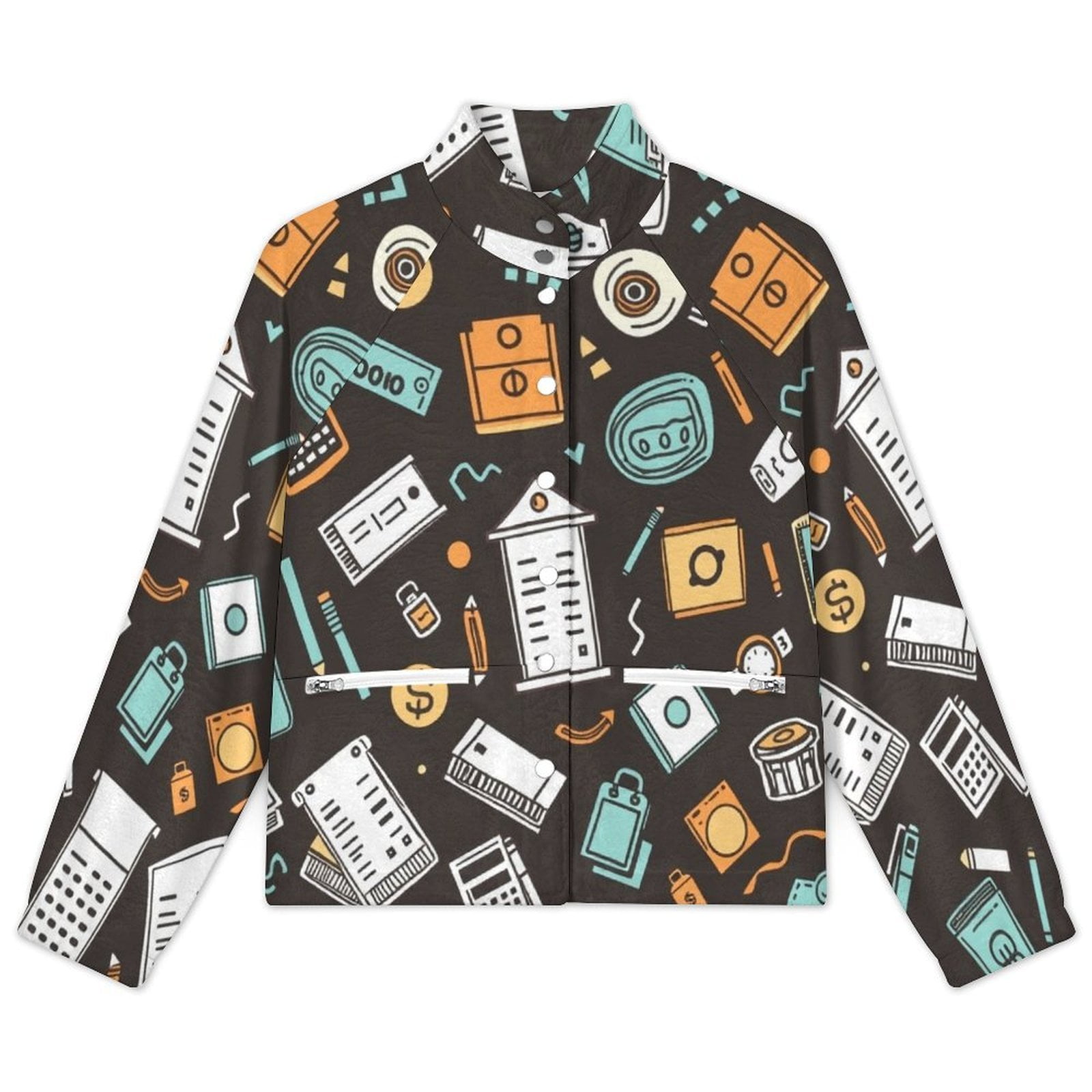 Accounting Doodle Pattern Autumn Winter Jacket Women Coat Short Plush ...