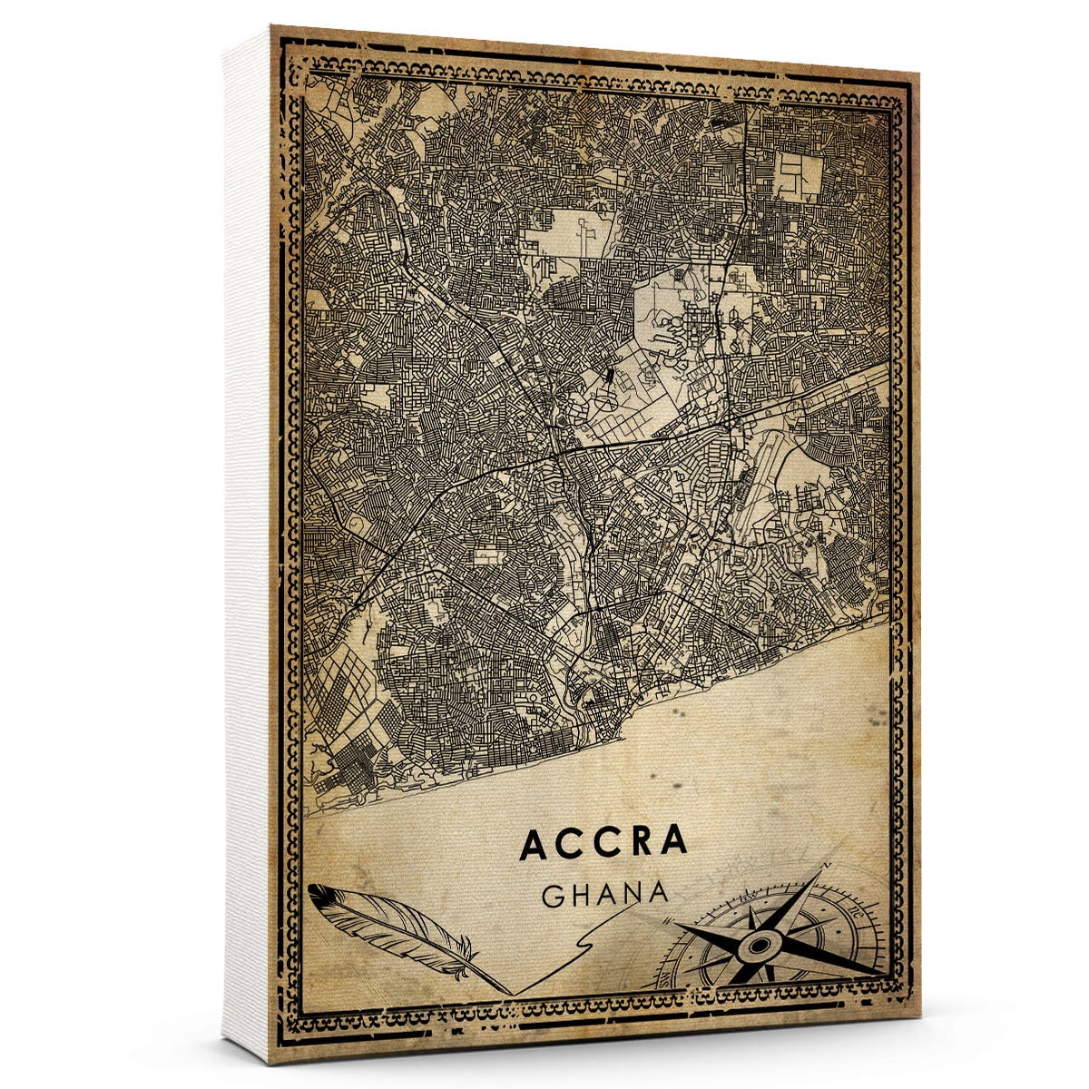 Accra Vintage Map Prints Canvas, Ghana Map Art Canvas, Canvas, Accra ...