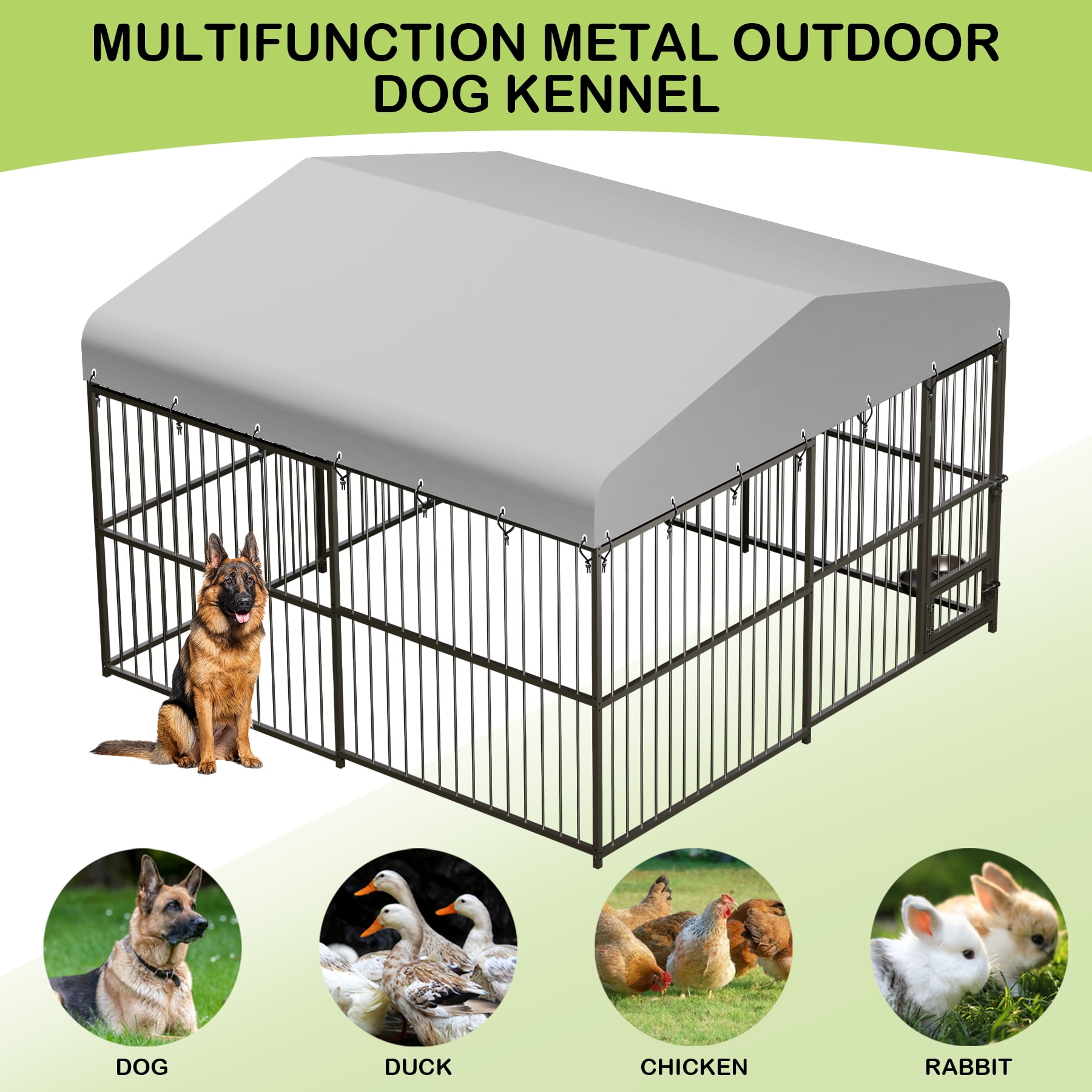 Accreate 10 x 10FT Large Dog Kennel Outdoor, Heavy Duty Metal Outdoor ...