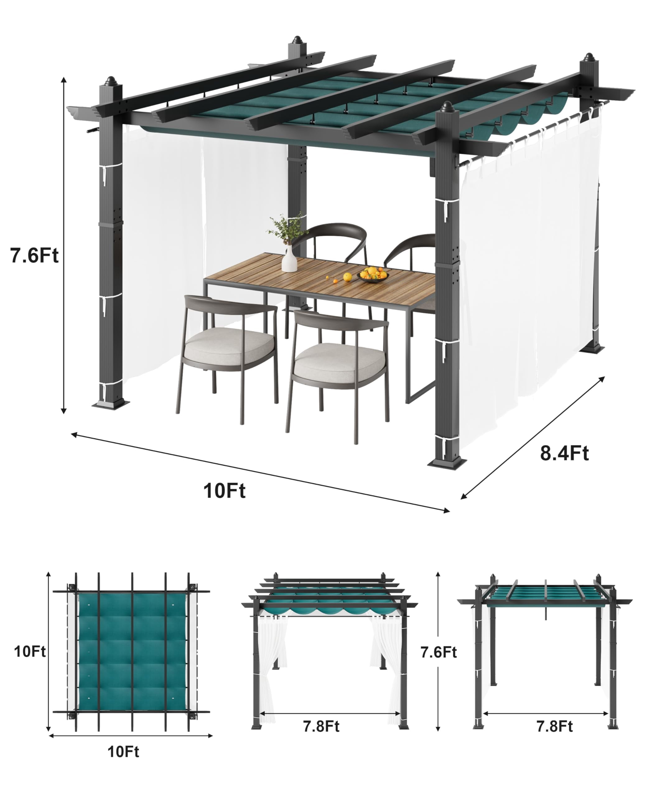 Accreate 10x10 Ft Outdoor Retractable Pergola with Canopy & Side Mesh ...